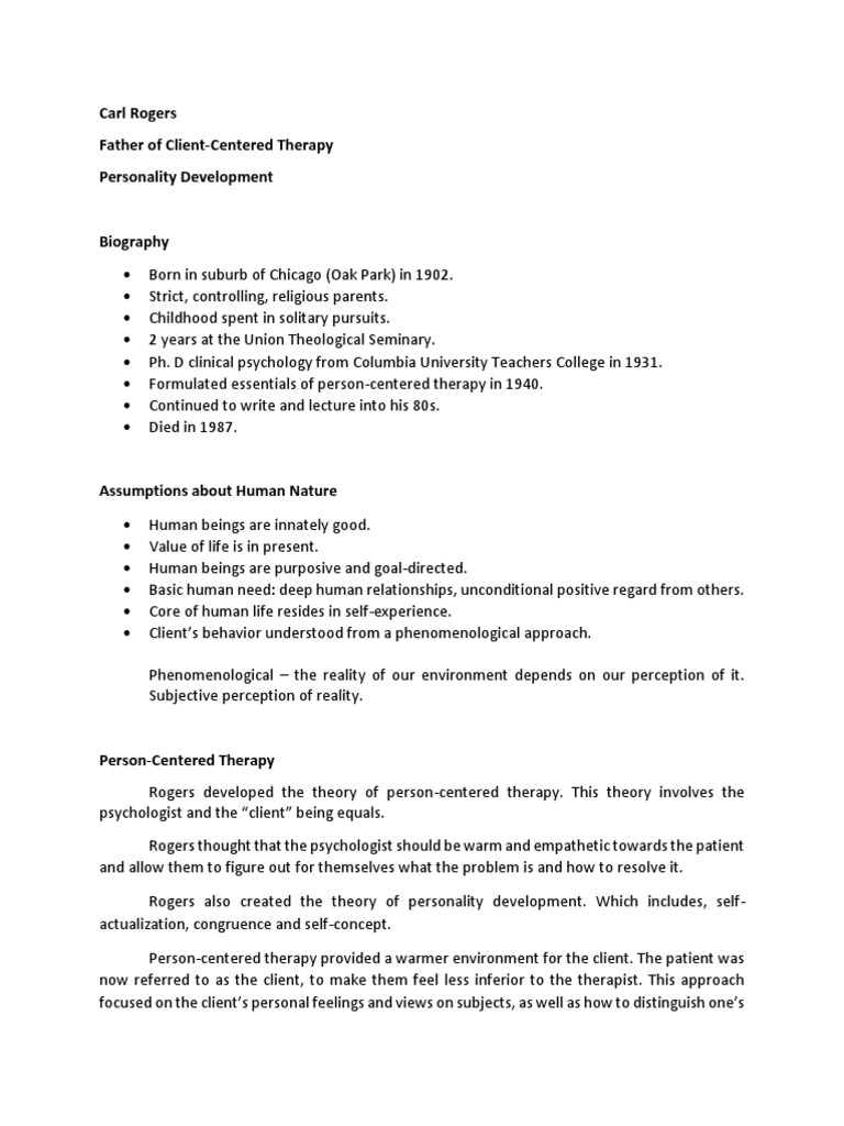 Carl Rogers Father of Client-Centered Therapy Personality Development ...