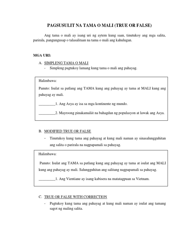 Pagsusulit Na Tama o Mali Final | PDF