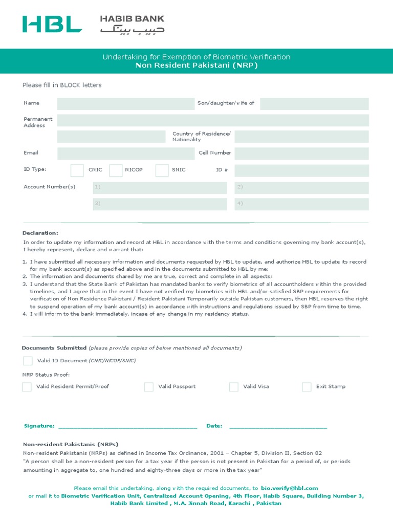 Overseas HBL Account Biomatric | PDF | Government And Personhood ...