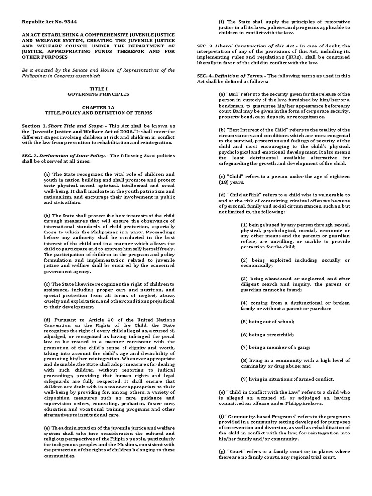 Ra 9344 | PDF | Juvenile Delinquency | Child Custody