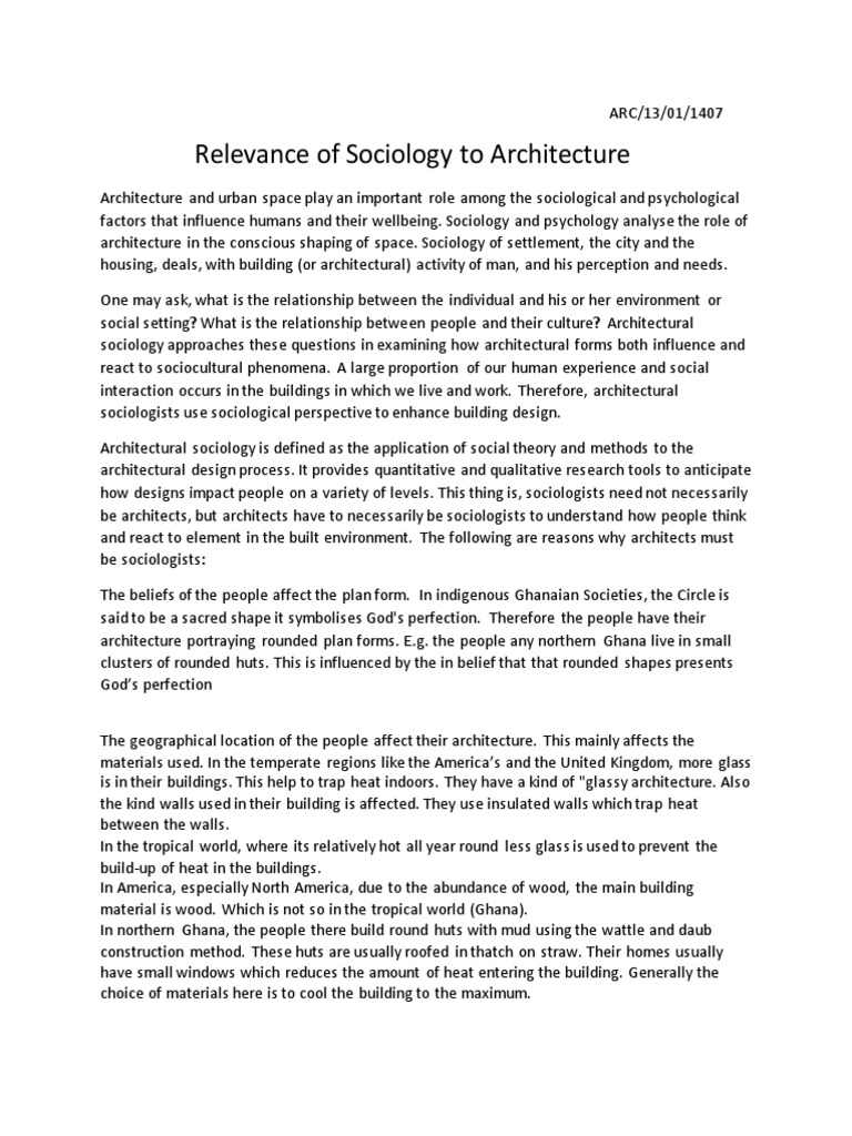 Relevance of Sociology To Architecture | PDF | Sociology | Religion And ...