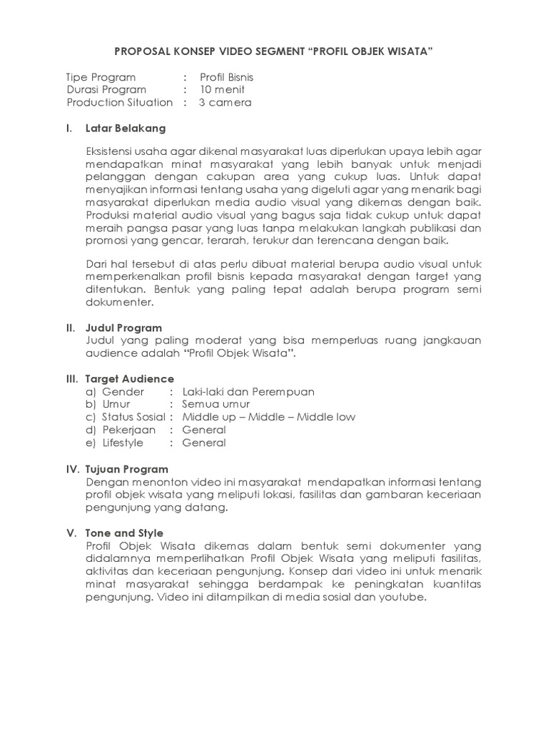 Contoh Proposal Konsep Video Semi Dokumenter | PDF