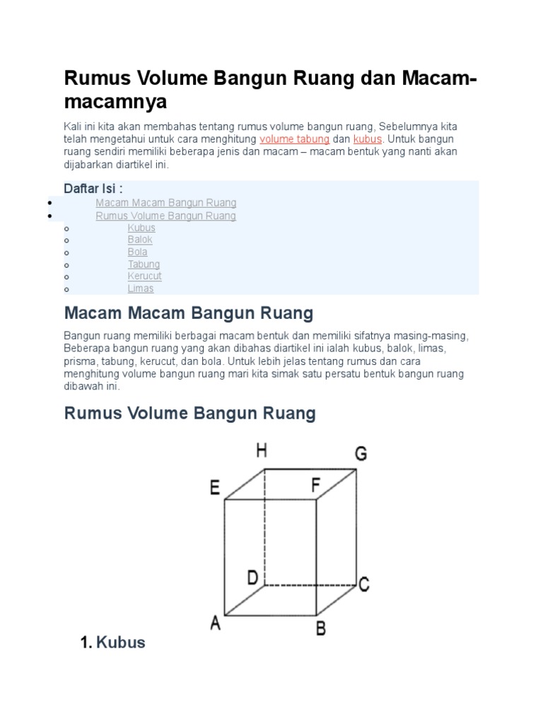 Rumus Volume Bangun Ruang Dan Macam | PDF | Metode & Bahan Ajar | Griya ...