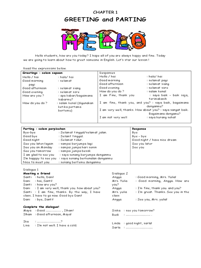 Greeting and Parting: Greetings: Salam Sapaan | PDF