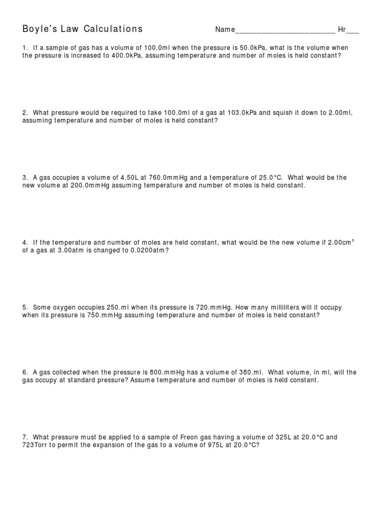 Boyles Law Problems | PDF