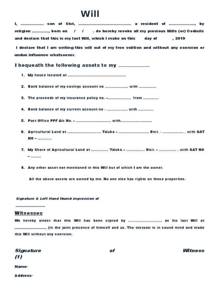 Will Format | PDF | Will And Testament | Legal Documents