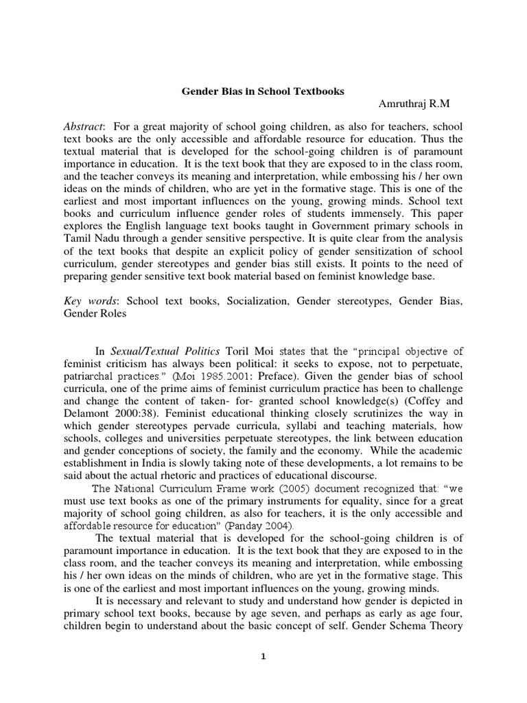 Gender Bias in School Textbooks | PDF | Gender Role | Gender