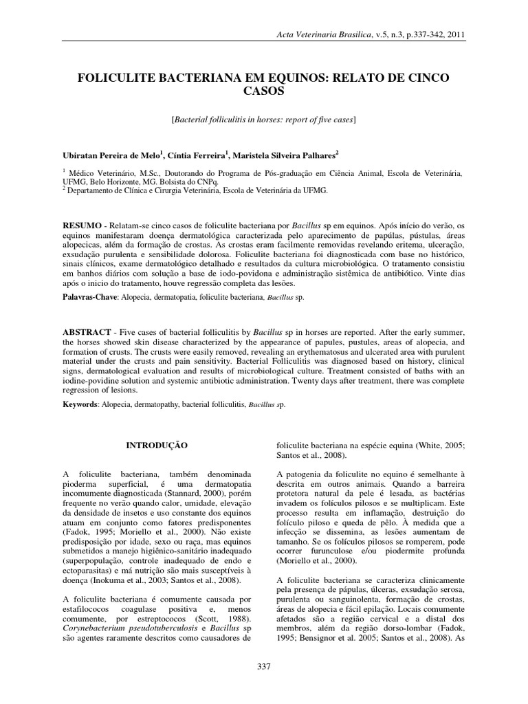 Foliculite Bacteriana em Equinos | PDF | Medicina Veterinária | Bactérias
