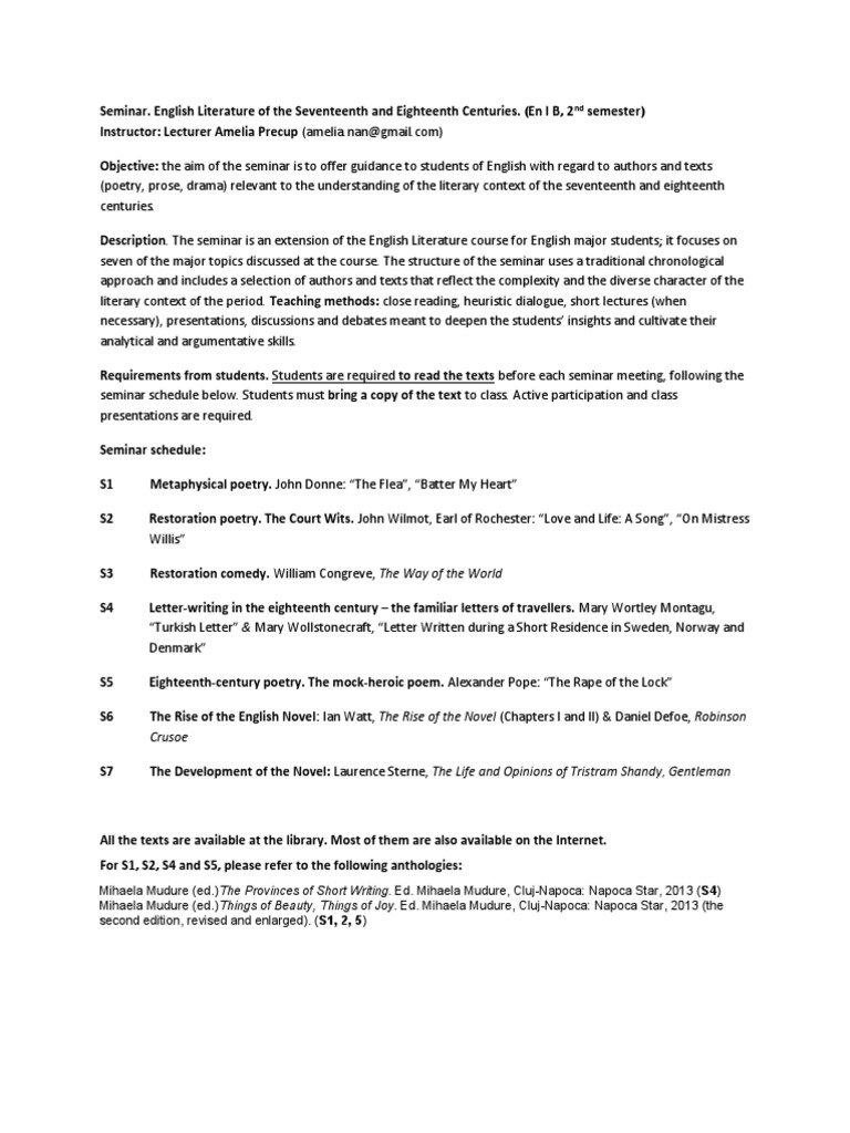 17th-18th Century English Literature Seminar | PDF | English Literature ...