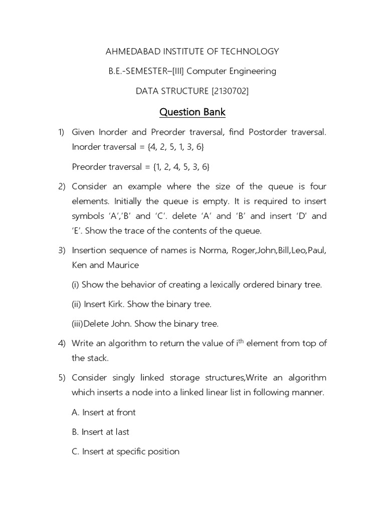 Ds Question Bank | PDF | Theoretical Computer Science | Algorithms