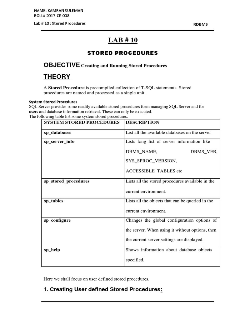 Creating and Using Stored Procedures | PDF | Parameter (Computer Programming) | Subroutine