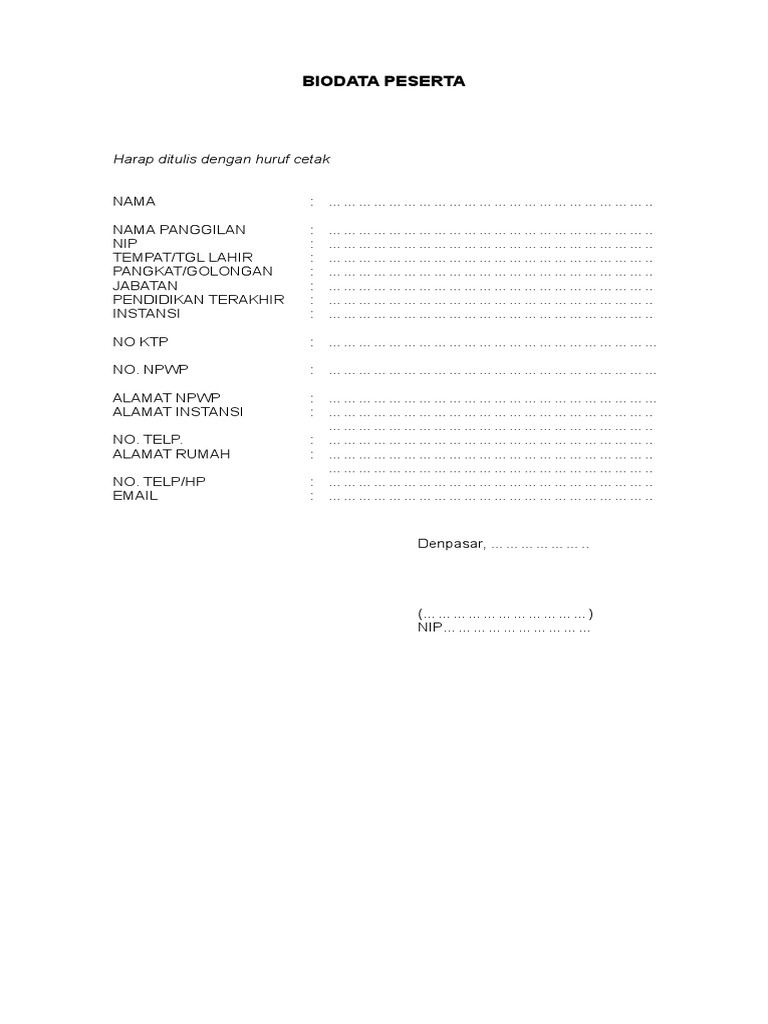 Biodata Peserta: Harap Ditulis Dengan Huruf Cetak | PDF