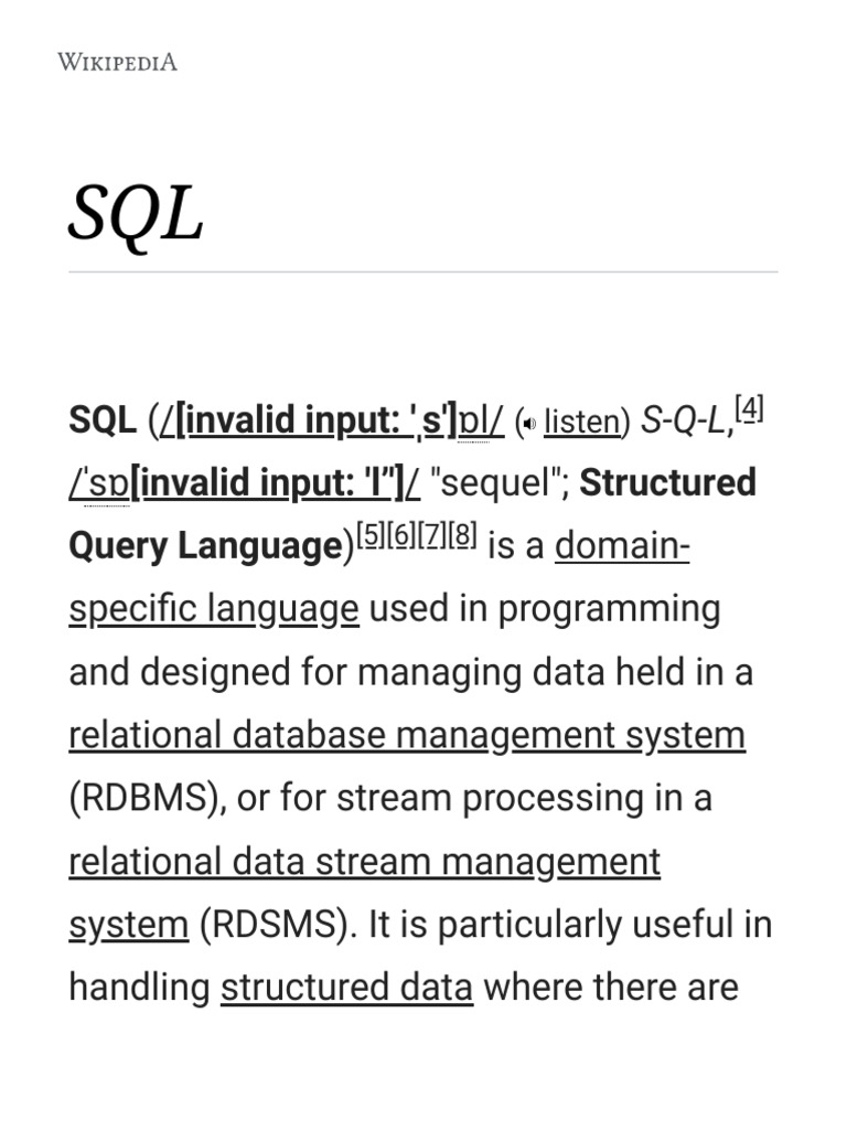 SQL - Wikipedia | Download Free PDF | Sql | Relational Database