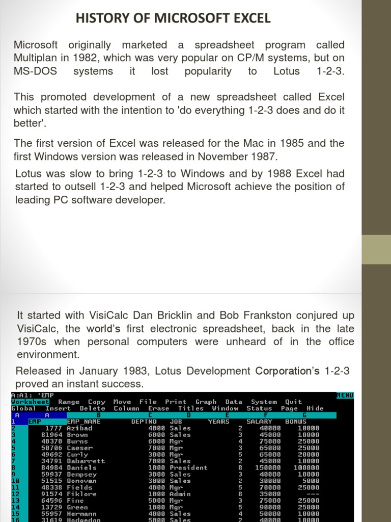 History and Screen Elements of MS Excel | Download Free PDF ...