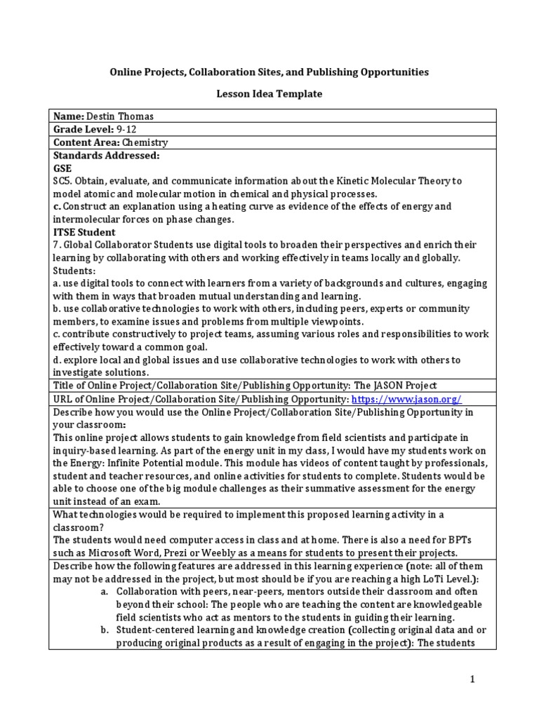 Online Learning Lesson Idea - Destin Thomas | PDF | Collaboration ...