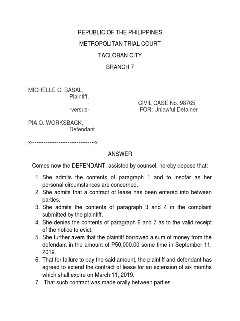 Answer Accion Publiciana | PDF | Complaint | Government Information