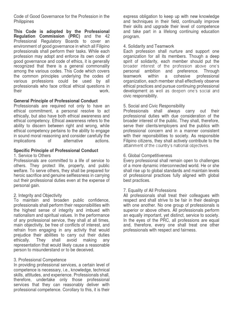Code of Good Governance For The Profession in The Philippines | PDF ...