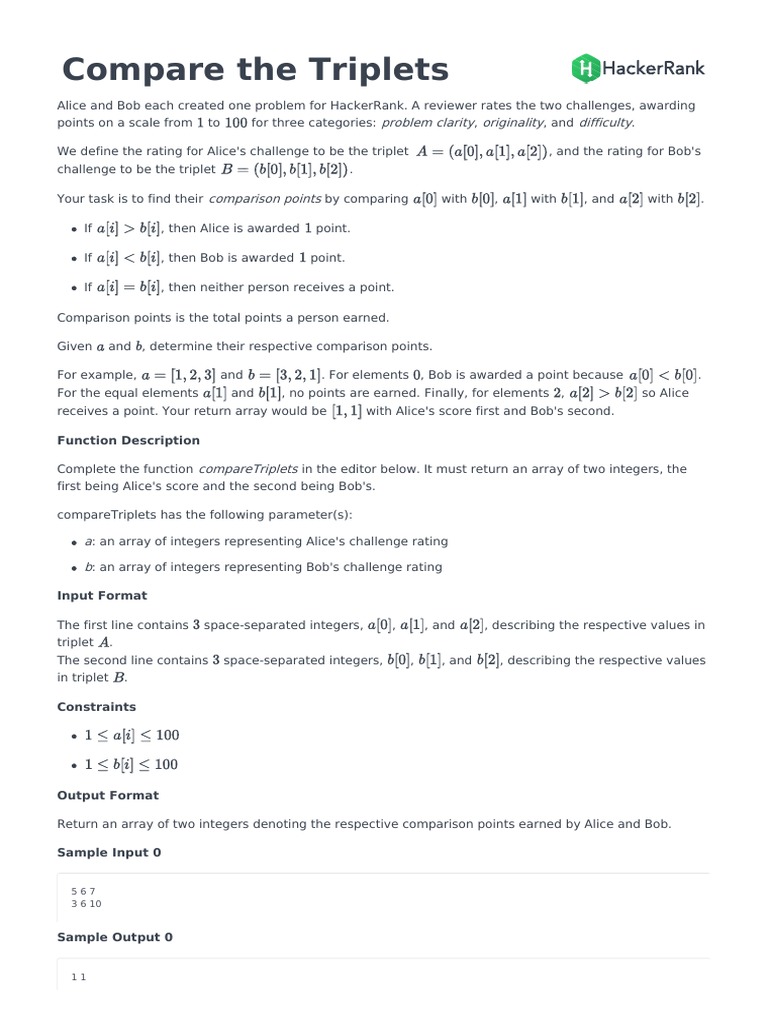 Compare The Triplets: Function Description | PDF | Function ...