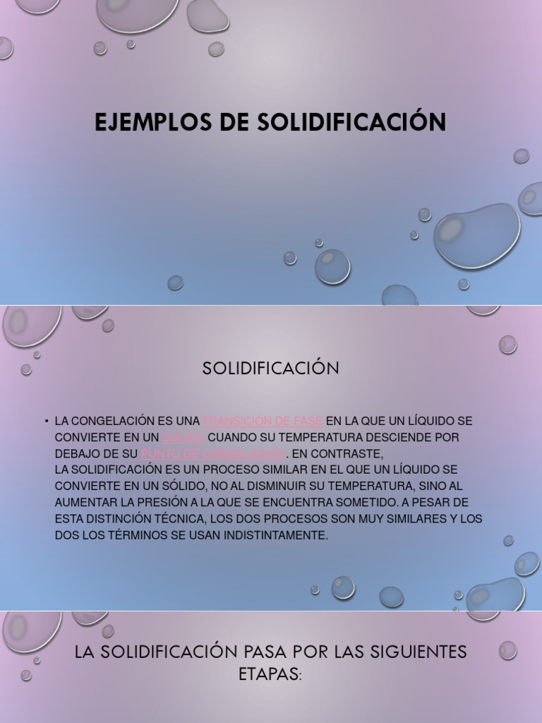 Ejemplos de Solidificación | Descargar gratis PDF | Congelación | Líquidos