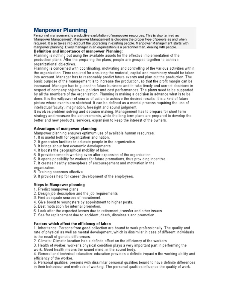 Manpower Planning Hospital Ex 648 | PDF | Human Resources | Employment