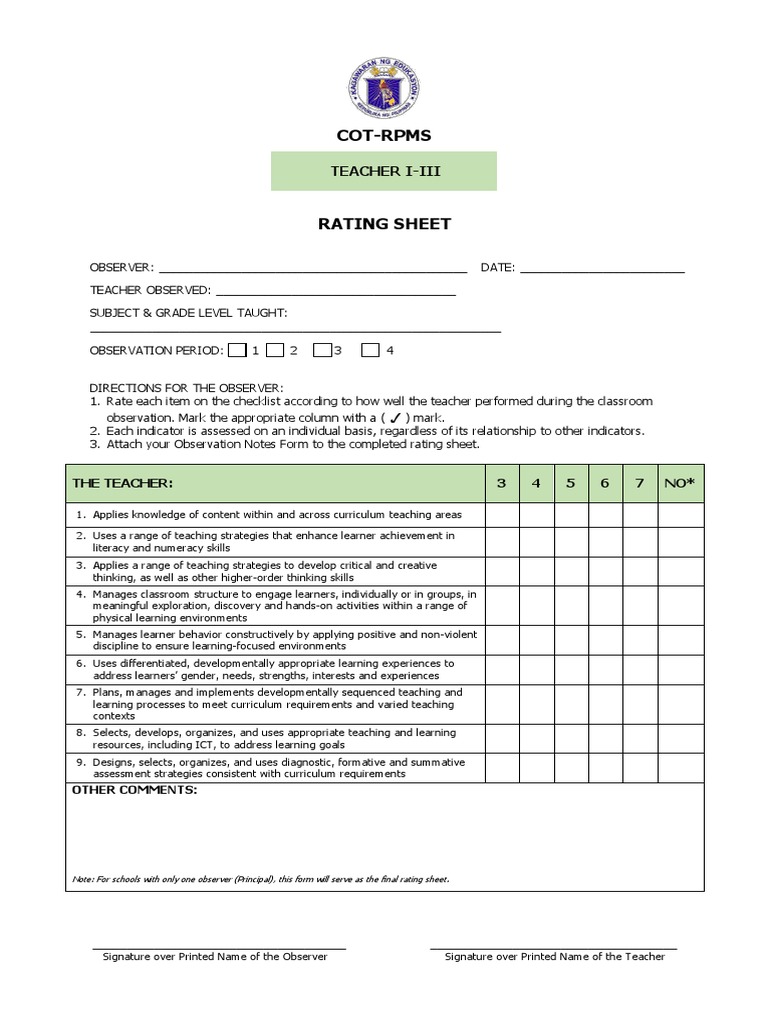 Cot-Rpms: Teacher I-Iii | PDF | Curriculum | Teachers
