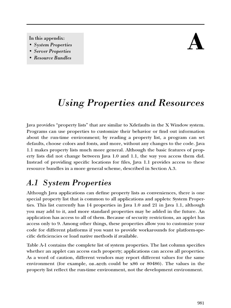 Java System and Server Properties Guide | PDF | Java (Programming ...