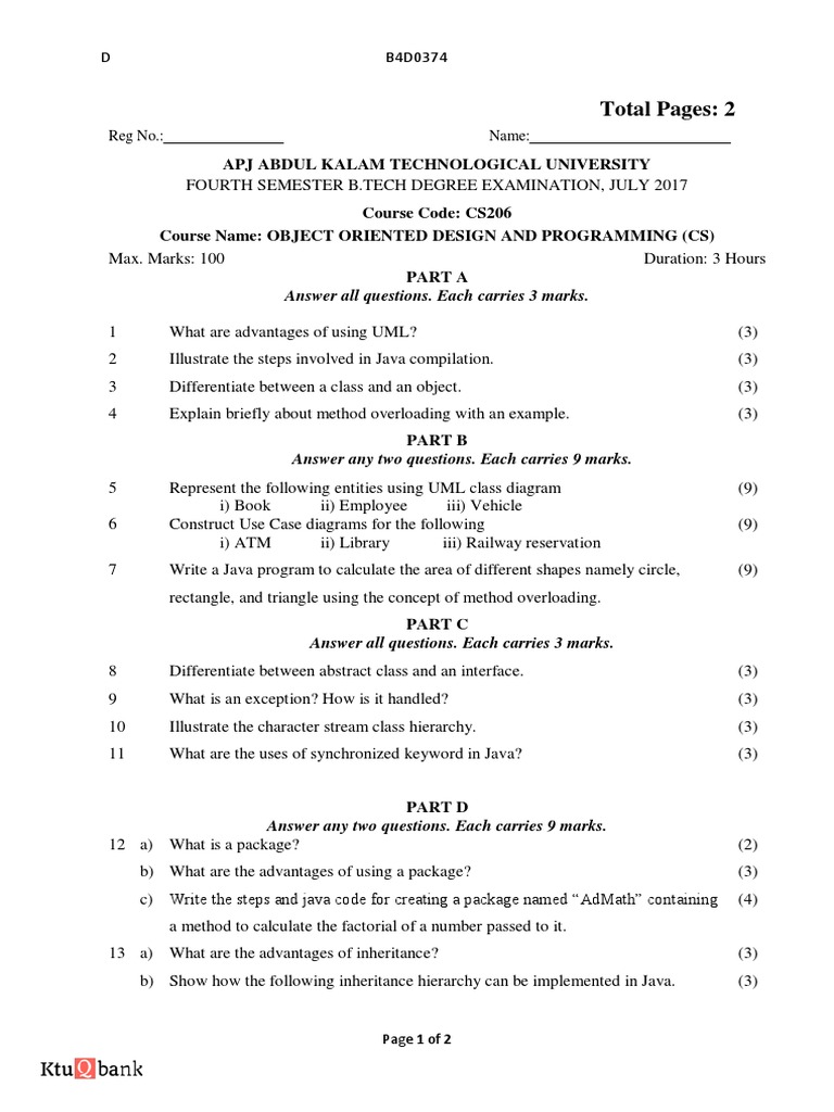 3 Object Oriented Programming And Design Cs S4 B Tech Ktu 2017 Pdf Software Engineering