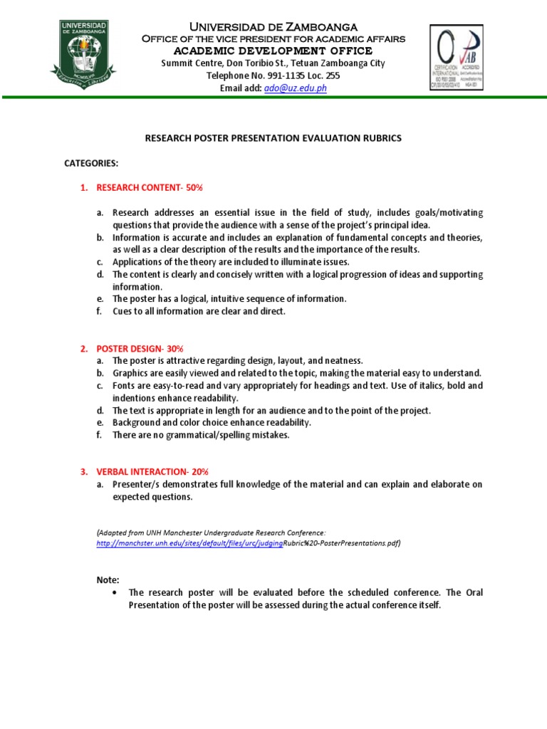 Research Poster Evaluation Rubrics | PDF | Cognition | Cognitive Science