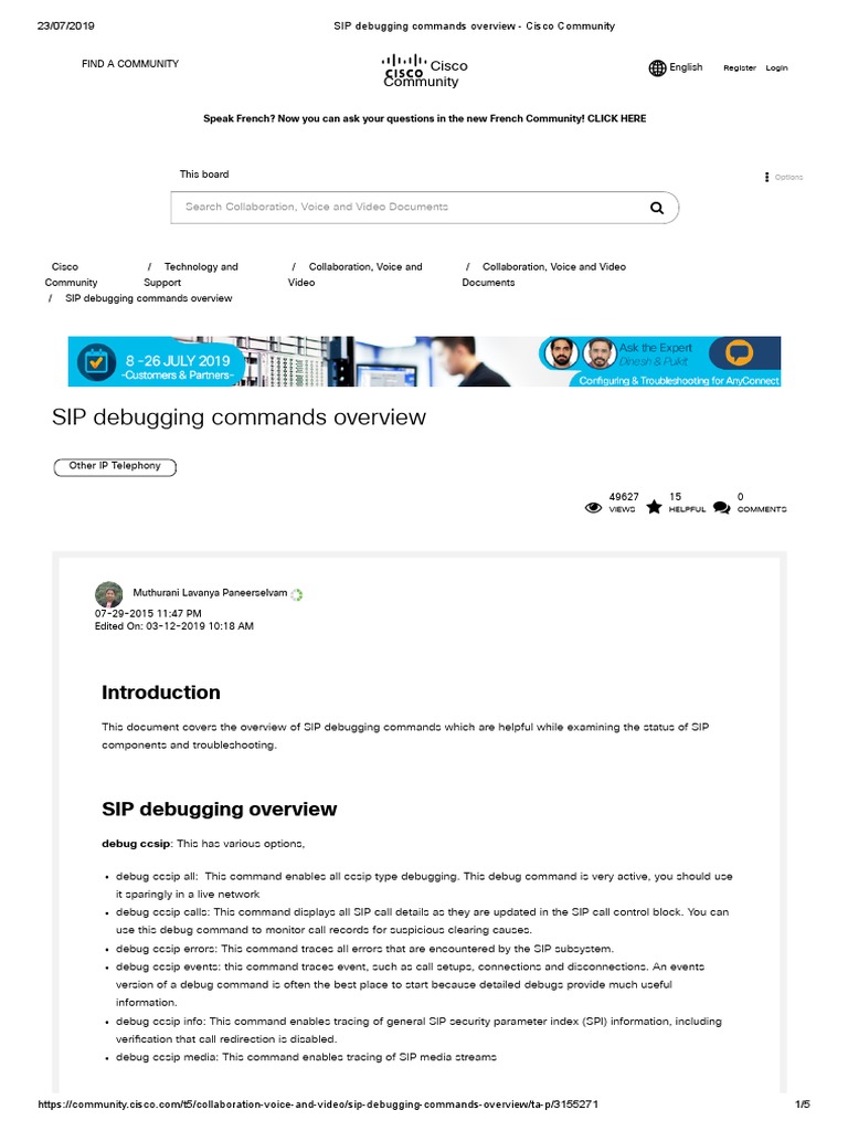 Sip Debugging Commands Overview Cisco Community Pdf Session Initiation Protocol Voice