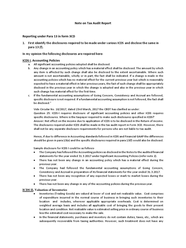 Note On Tax Audit Report On ICDS Disclosures | PDF | Hedge (Finance ...