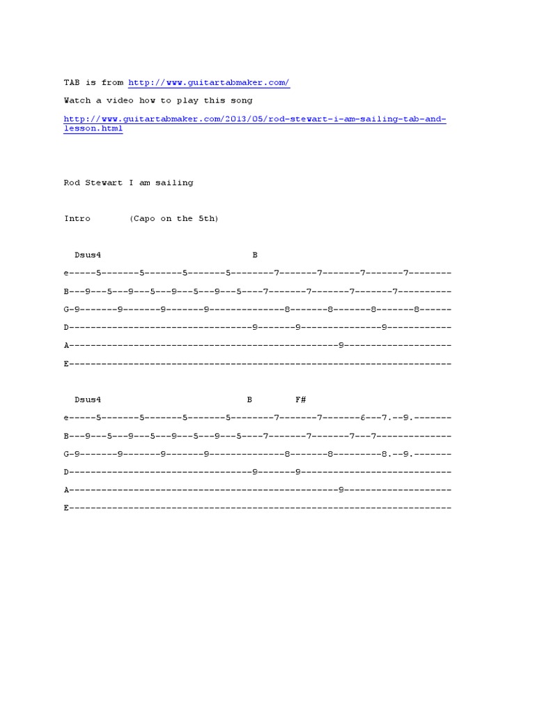 Rod Stewart - I Am Sailing Guitar Tab and Lesson | PDF | Singles | Pop ...