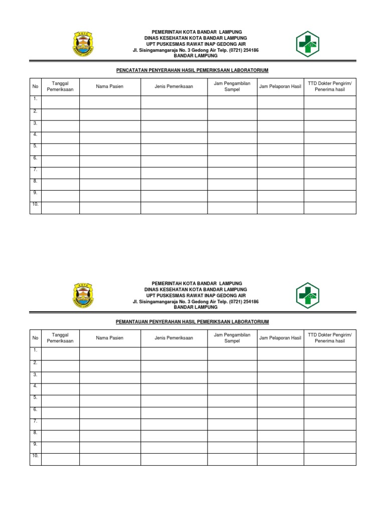 Bukti Pencatatan Waktu Penyerahan Hasil Pemeriksaan Laboratorium | PDF