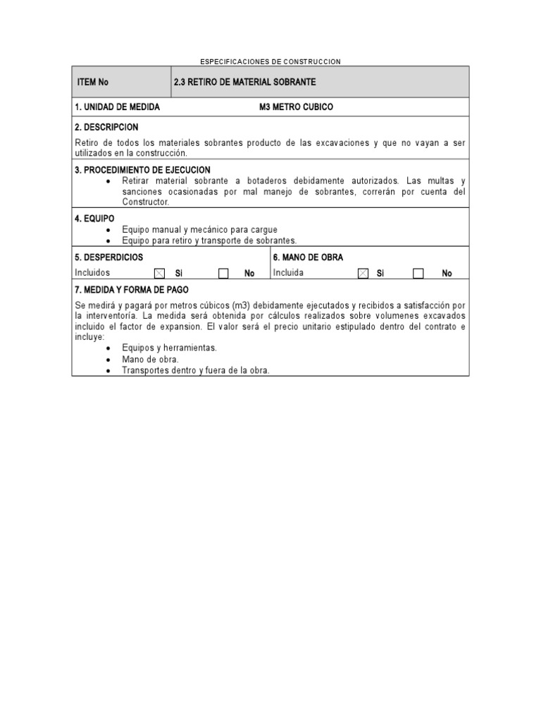 Retiro de Material Sobrante | PDF