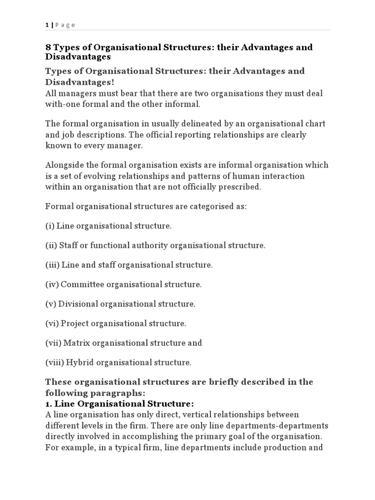 Types of Organisational Structures: Their Advantages and Disadvantages ...