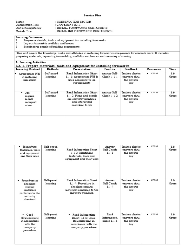 Carlon Session Plan New | PDF | Learning | Behavior Modification