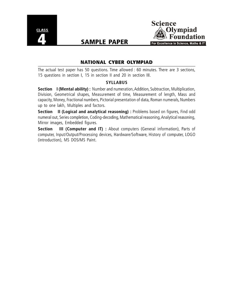 Sample Paper: National Cyber Olympiad | PDF | Litre | Byte