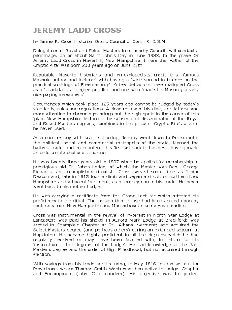 Jeremy Ladd Cross | PDF | Freemasonry | Masonic Lodge