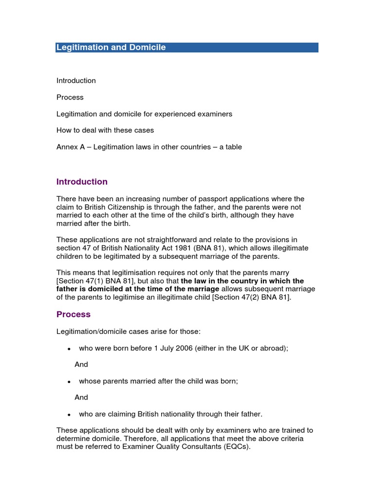 Legitimation Process and Domicile Rules | PDF | Legitimacy (Family Law ...
