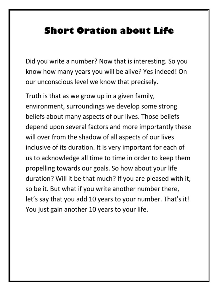 Short Oration About Life | PDF