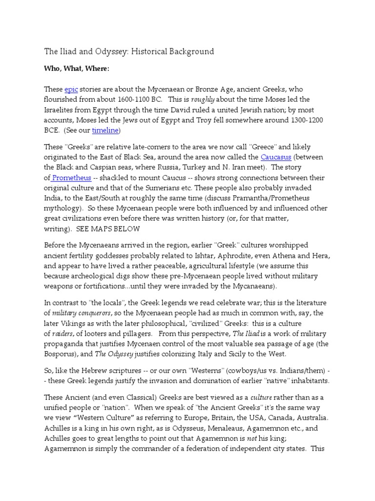 The Iliad and Odyssey: Historical Background: Who, What, Where | PDF ...