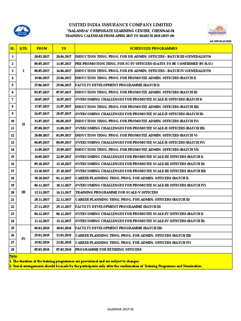 CLC Training Calendar 2017-18 | PDF
