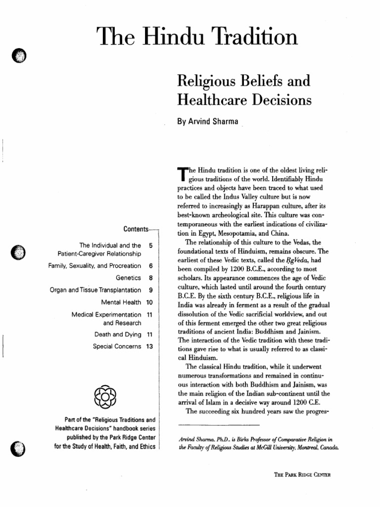 The Hindu Tradition: Religious Beliefs and Healthcare Decisions | PDF ...