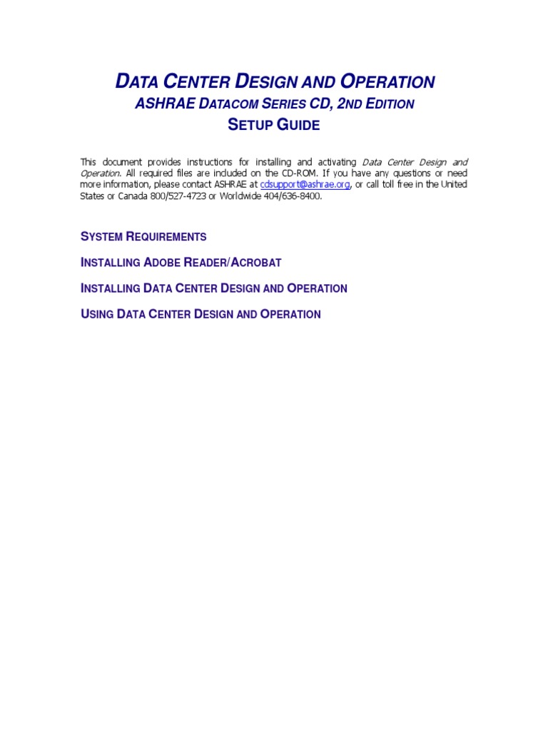 Data Center Design and Operation-ASHRAE Datacom Series CD, 2nd Edition ... Data Center Design and Operation-ASHRAE Datacom Series CD, 2nd Edition ...