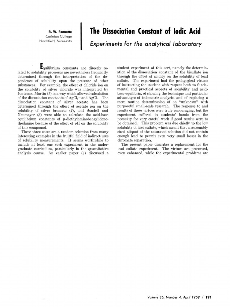 The Dissociation Constant of Iodic Acid | PDF | Acid Dissociation ...