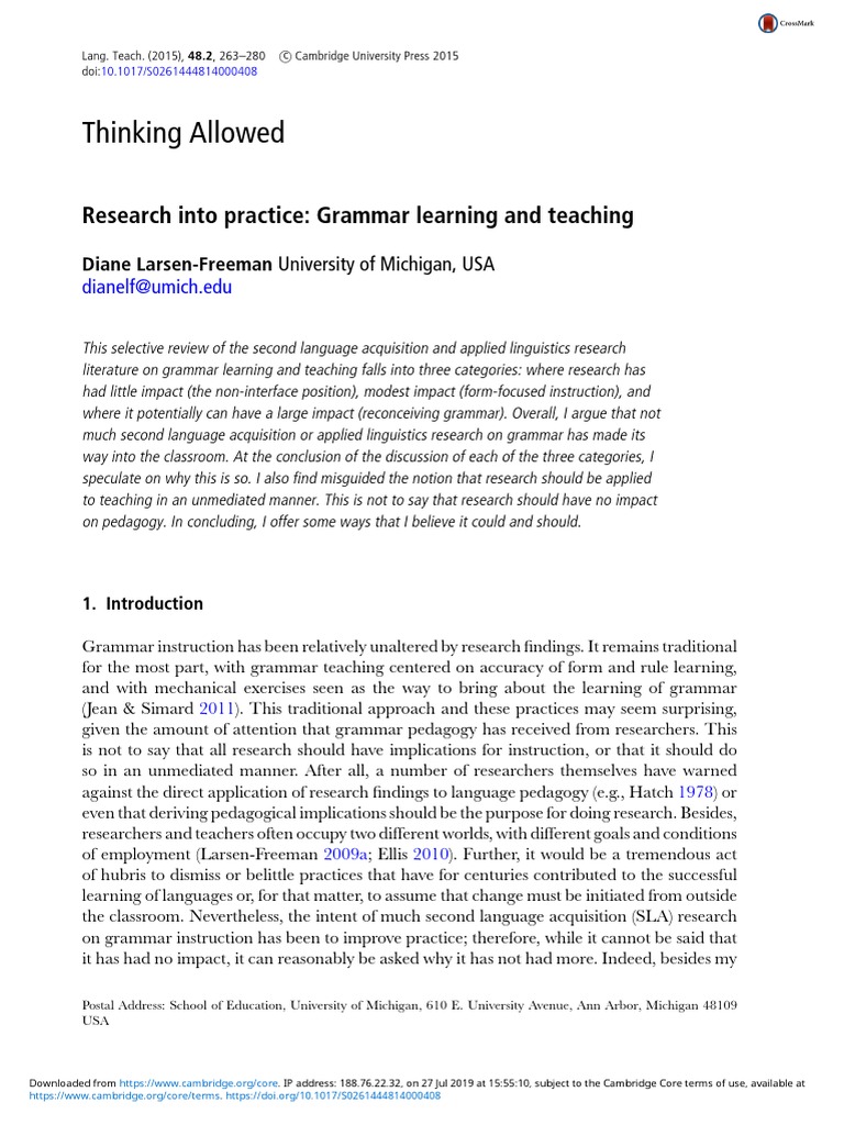 Larsen-Freeman Study On Grammar | PDF | Second Language | Second ...