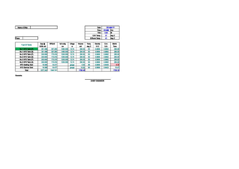 Bunker Calculation Excel Sheet | PDF