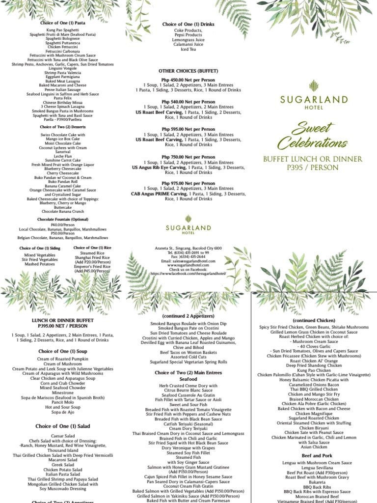 Sugarland Hotel Buffet Menu Prices | PDF | Pasta | Thai Cuisine
