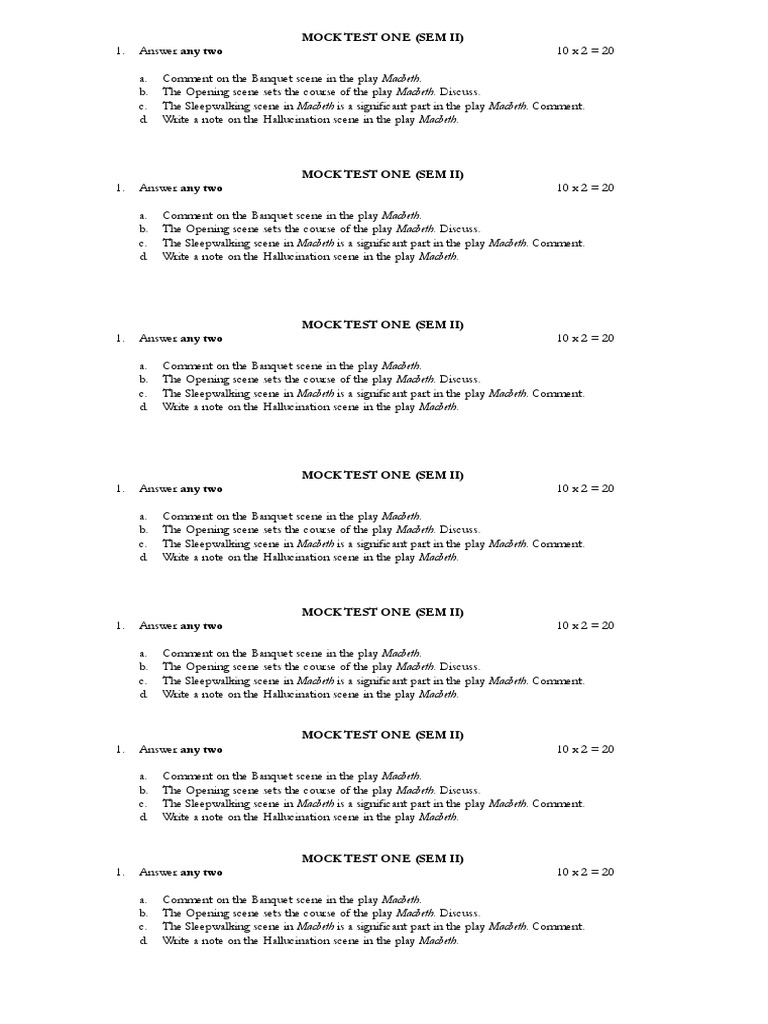 Mock Test One (Sem Ii) | PDF | Macbeth | Renaissance Plays
