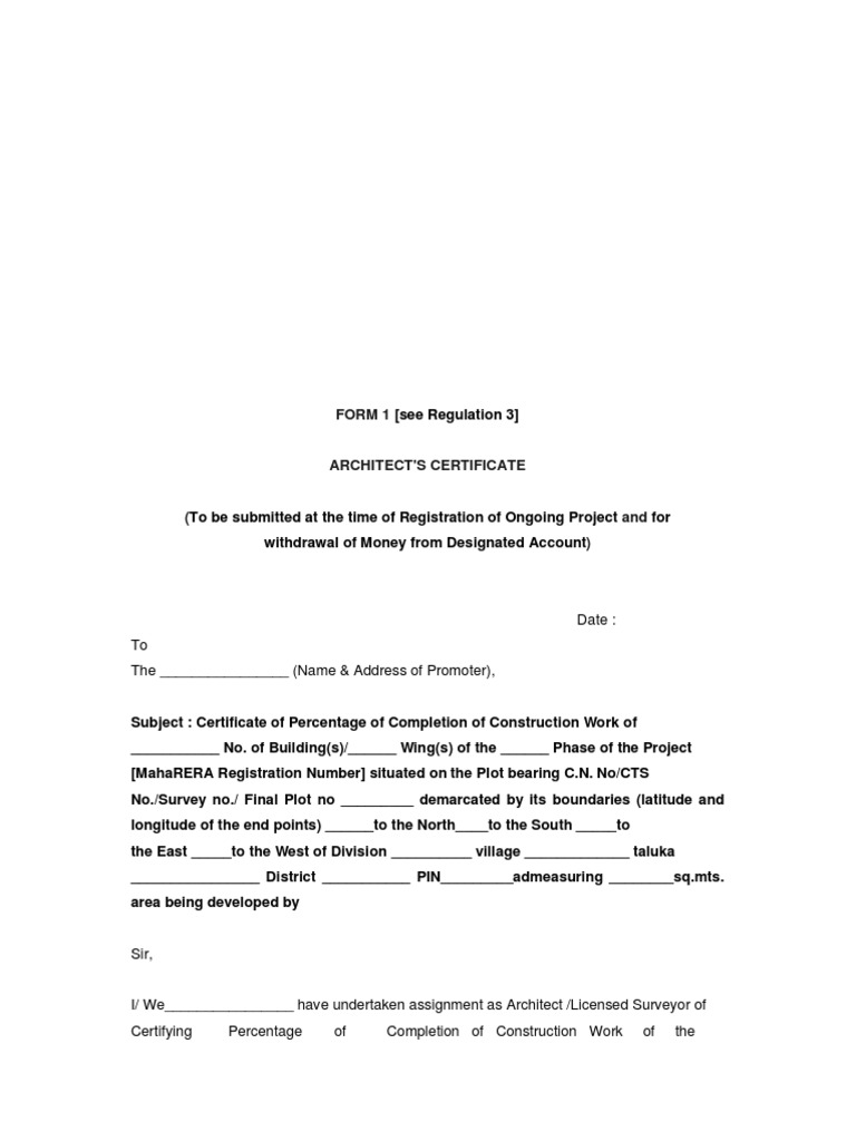 Form 1 - Architect's Certification | PDF | Nature
