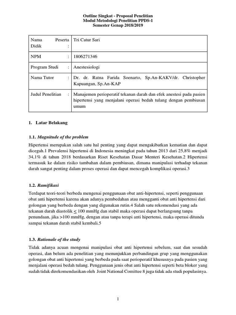 Outline Usulan Penelitian Hipertensi | PDF | Sains & Matematika